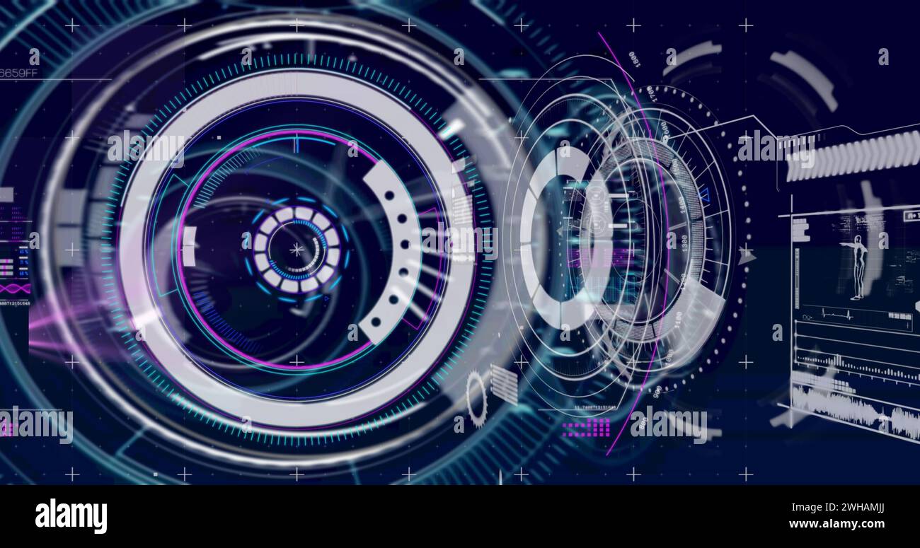 Digital image of round scanner and data processing against blue ... Digital image of round scanner and data processing against blue ...