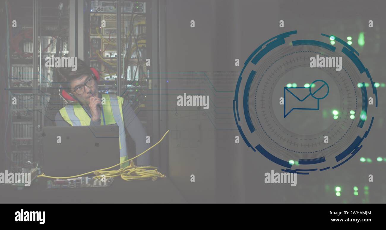 Image of data processing over asian male worker in server room Stock ...