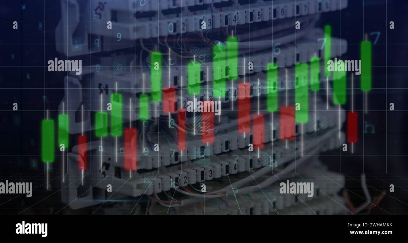 Image of graphs and scanning over servers Stock Photo - Alamy