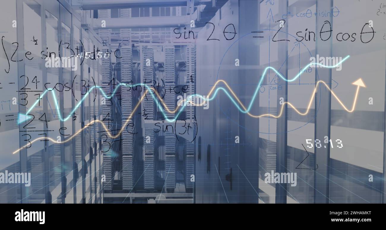 Image of graphs and math formulas over servers Stock Photo - Alamy