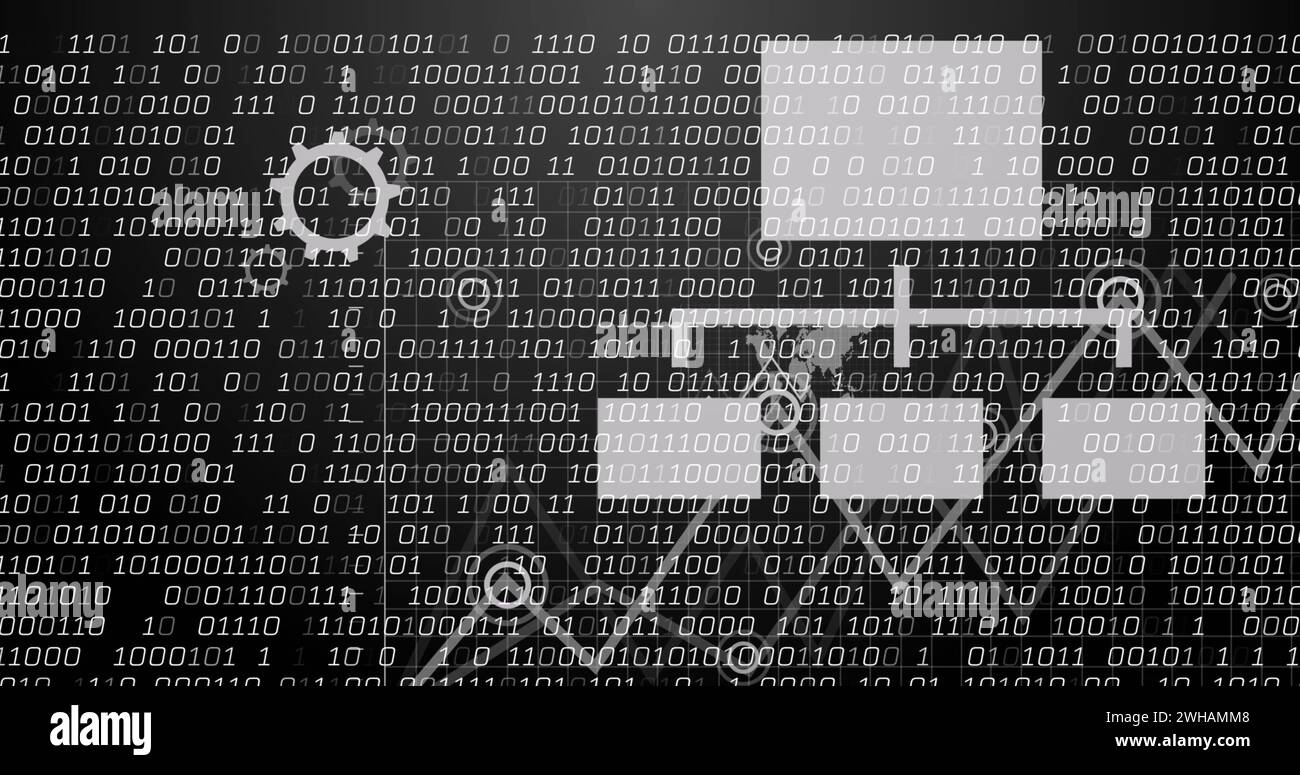 Image of data processing on black background Stock Photo - Alamy