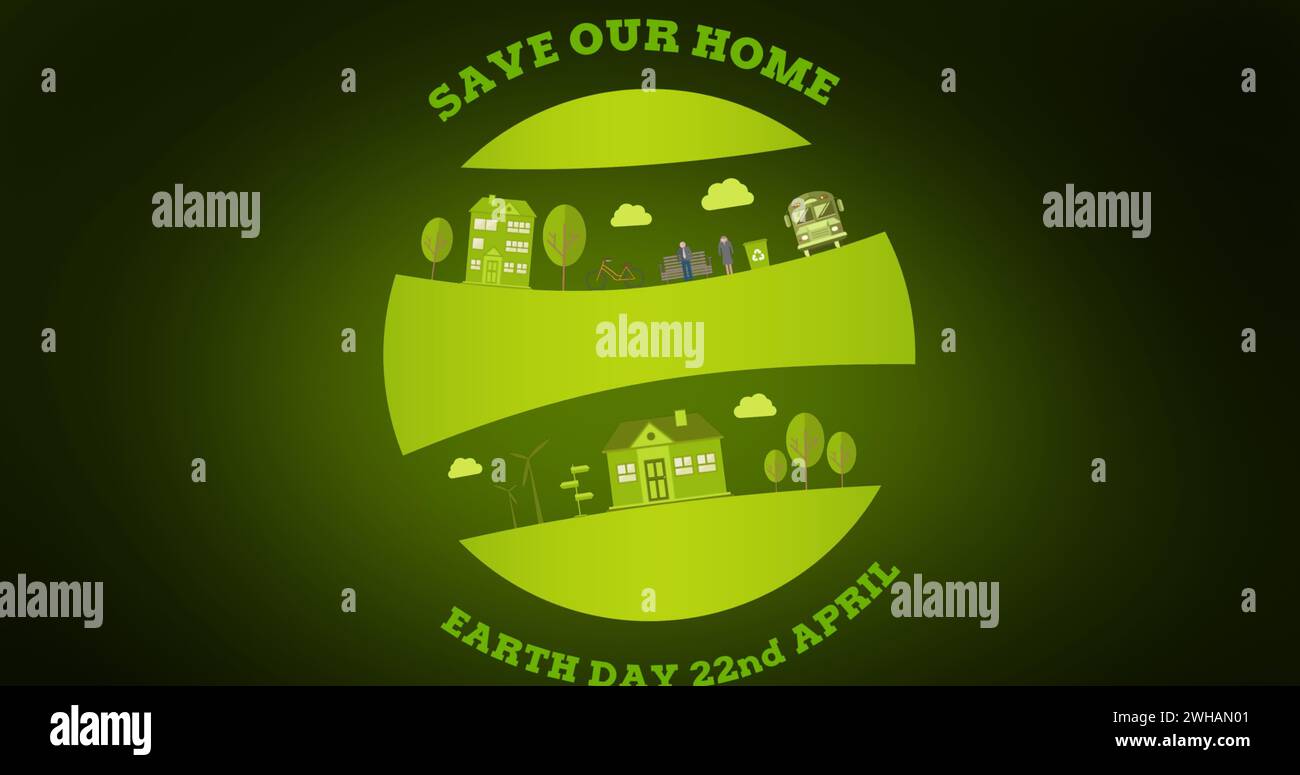Image of save our home and city symbols on green background Stock Photo ...