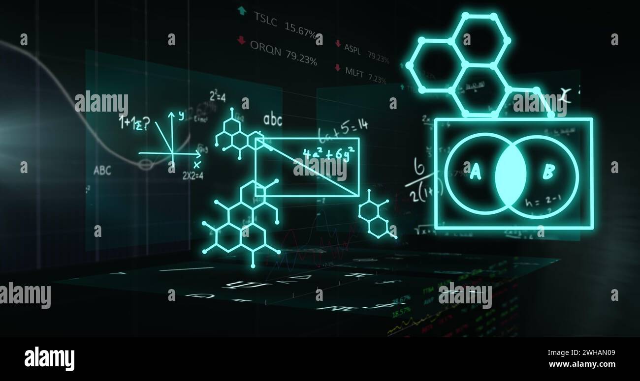 Image of scientific data processing over black background Stock Photo ...