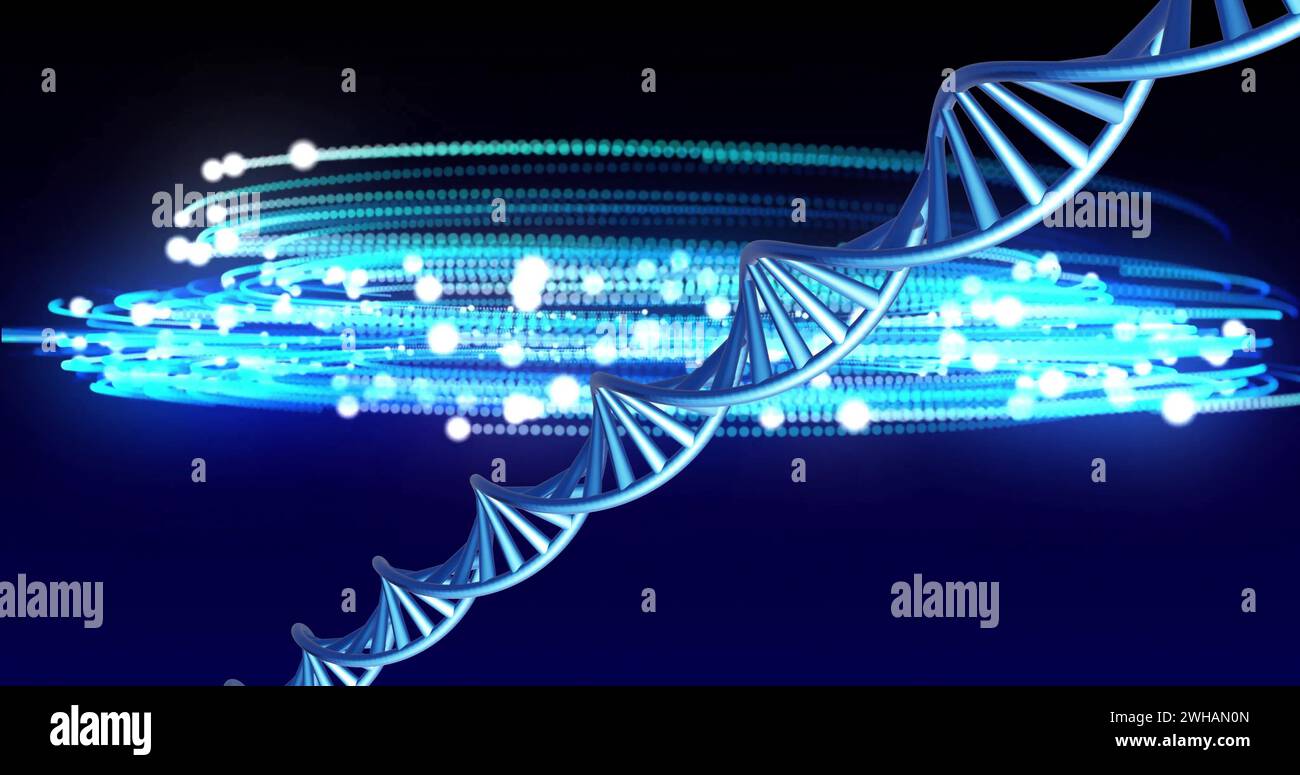 Image of dna strand spinning with copy space over blue and black ...