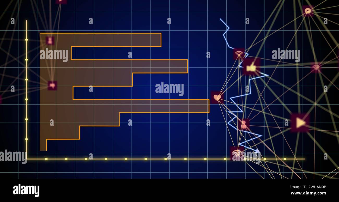 Image of graphs and connections on navy background Stock Photo - Alamy