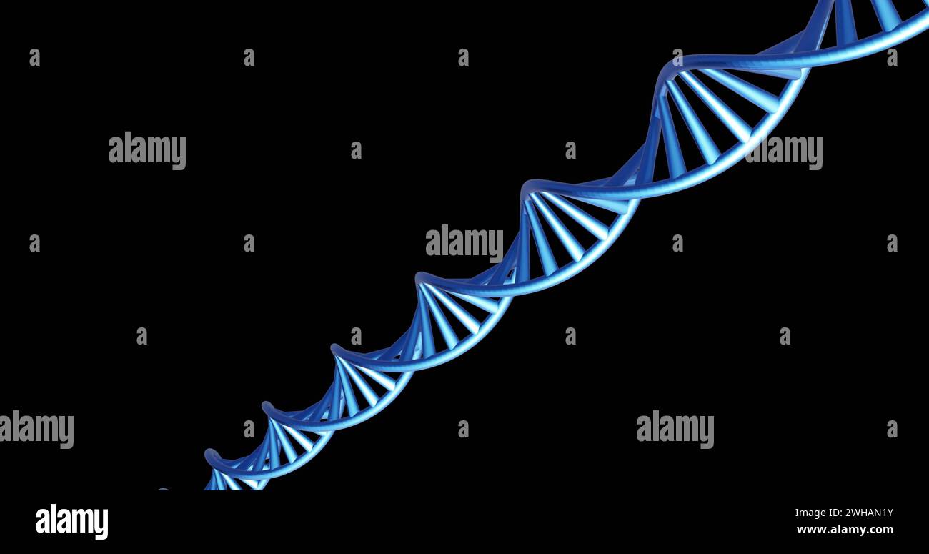 Image of dna strand spinning with copy space over black background ...