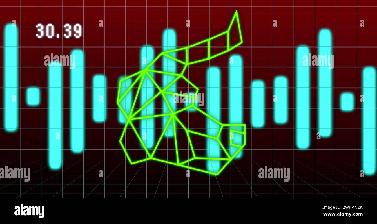 Image of graphs and bull symbol on dark red background Stock Photo - Alamy