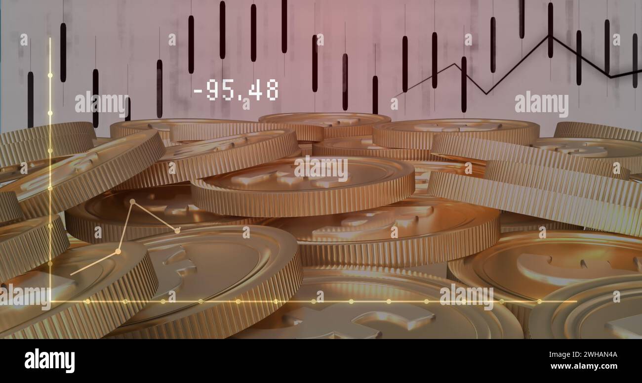 Image of graphs, numbers and coins Stock Photo - Alamy