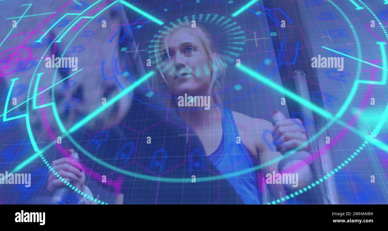 Image of circular scanner processing data over female athlete ...