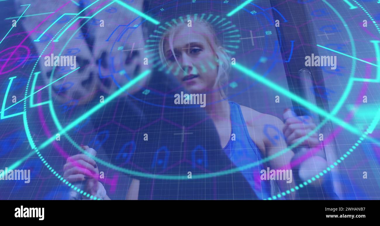 Image of circular scanner processing data over female athlete ...