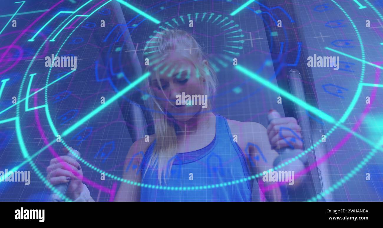 Image of circular scanner processing data over female athlete ...