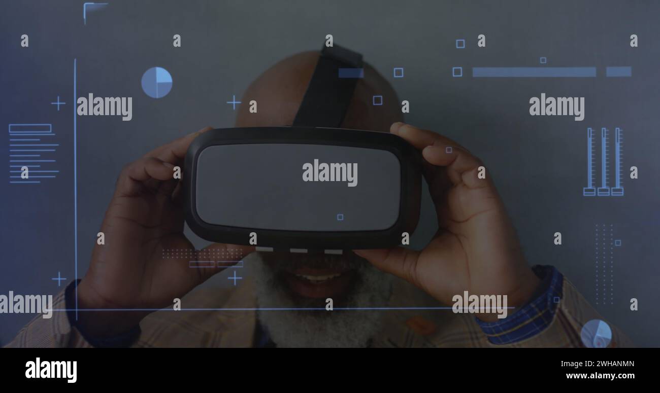 Digital interface with data processing against african american senior ...