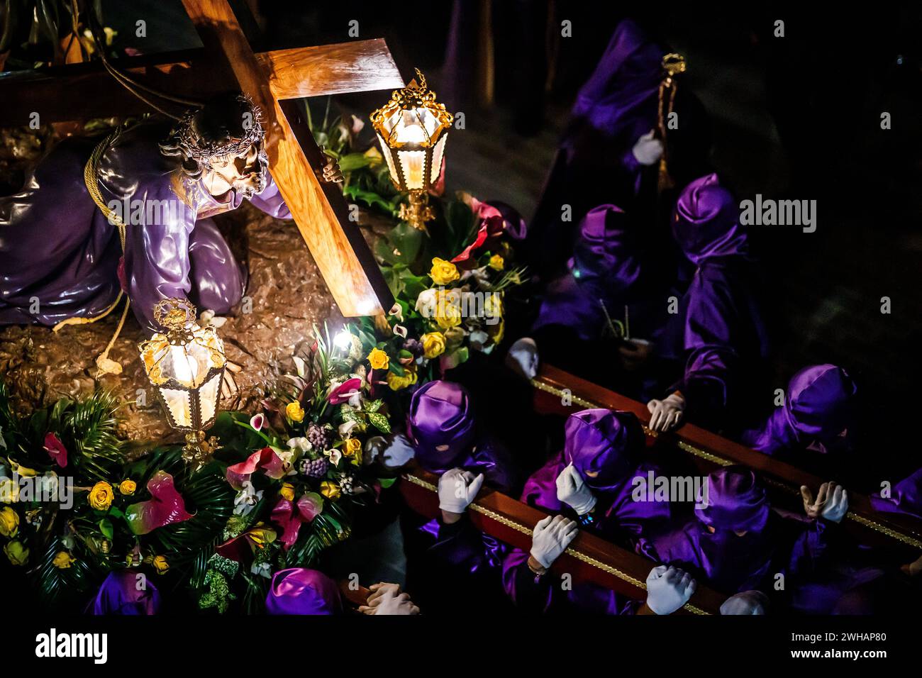 Nazarenes in the procession of Good Friday in Villajoyosa Stock Photo ...
