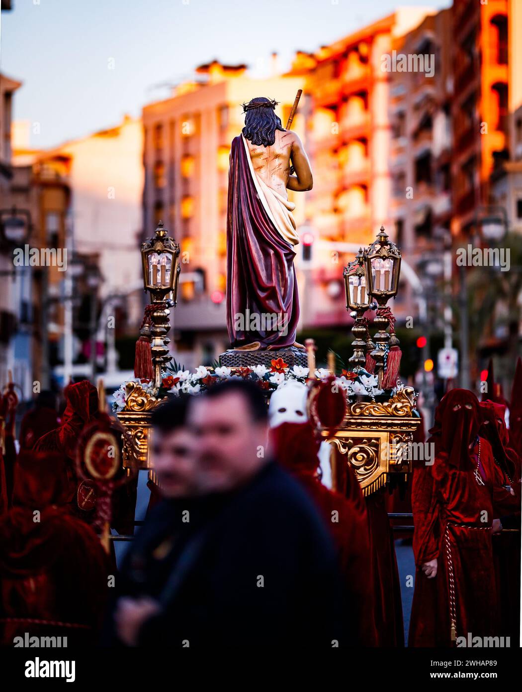 Statue of Jesus Christ with his back to the Calvary procession Stock ...