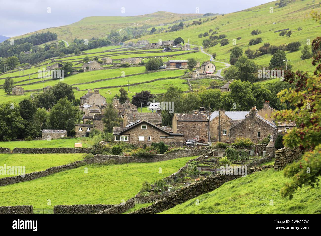 View over Gunnerside village, Swaledale; Yorkshire Dales National Park ...