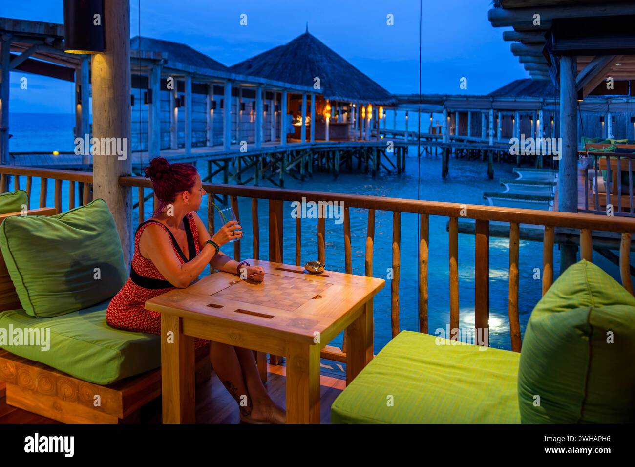 Relaxing in the bar restaurant of the Six Senses Laamu maldives luxury ...