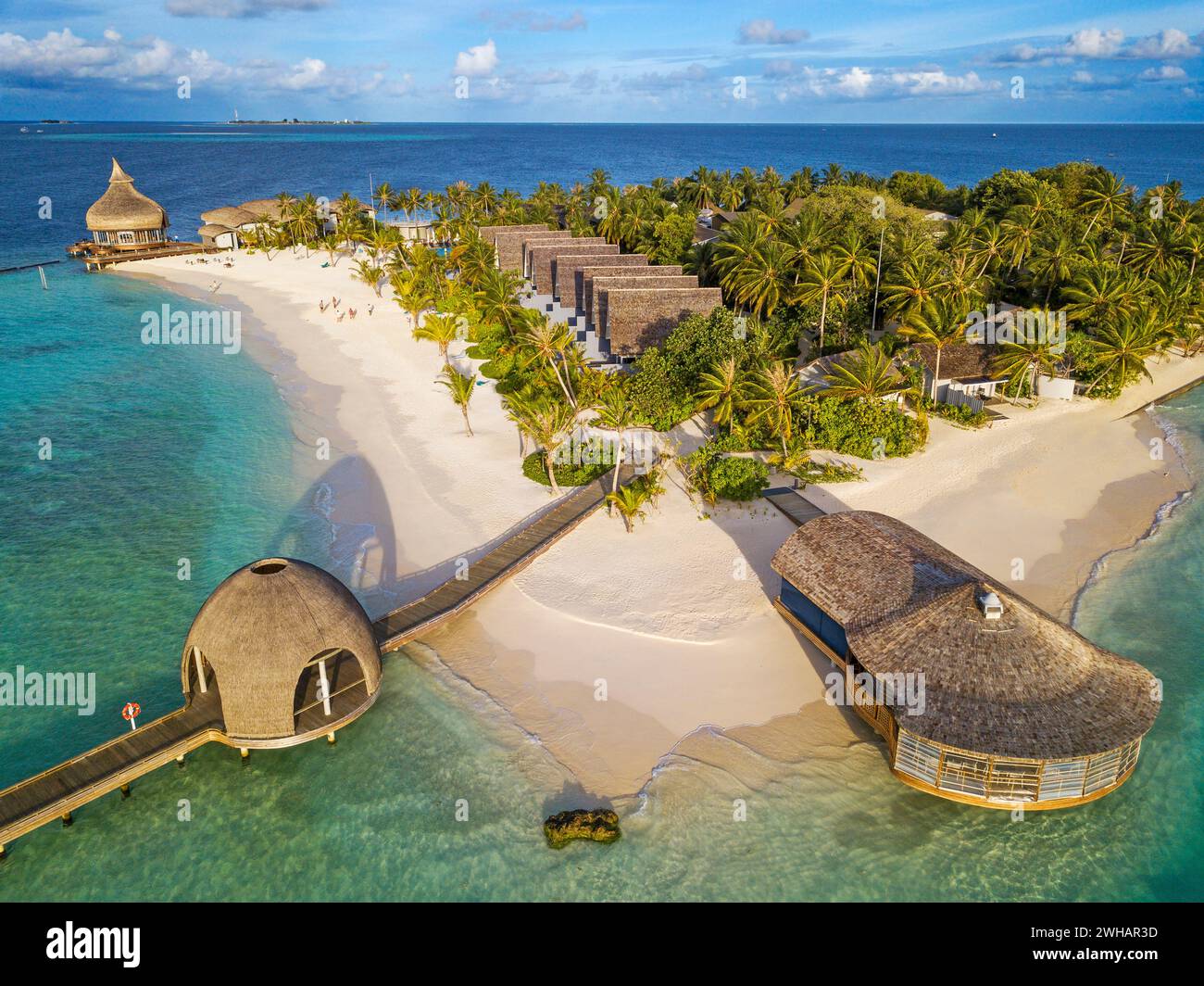 Aerial view of the Outrigger maldives Maafushivaru luxury resort, South ...