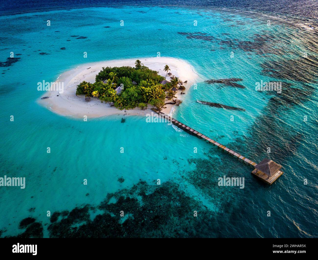 Aerial view of the Outrigger maldives Maafushivaru luxury resort, South ...