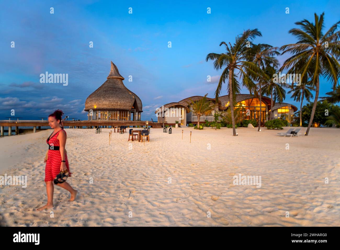 Beach of Outrigger maldives Maafushivaru luxury resort, South Ari Atoll ...