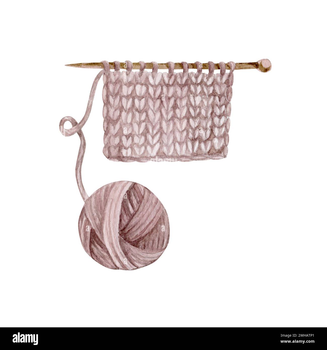 knitting ball of yarn, single pointed needle, knitting fabric ...