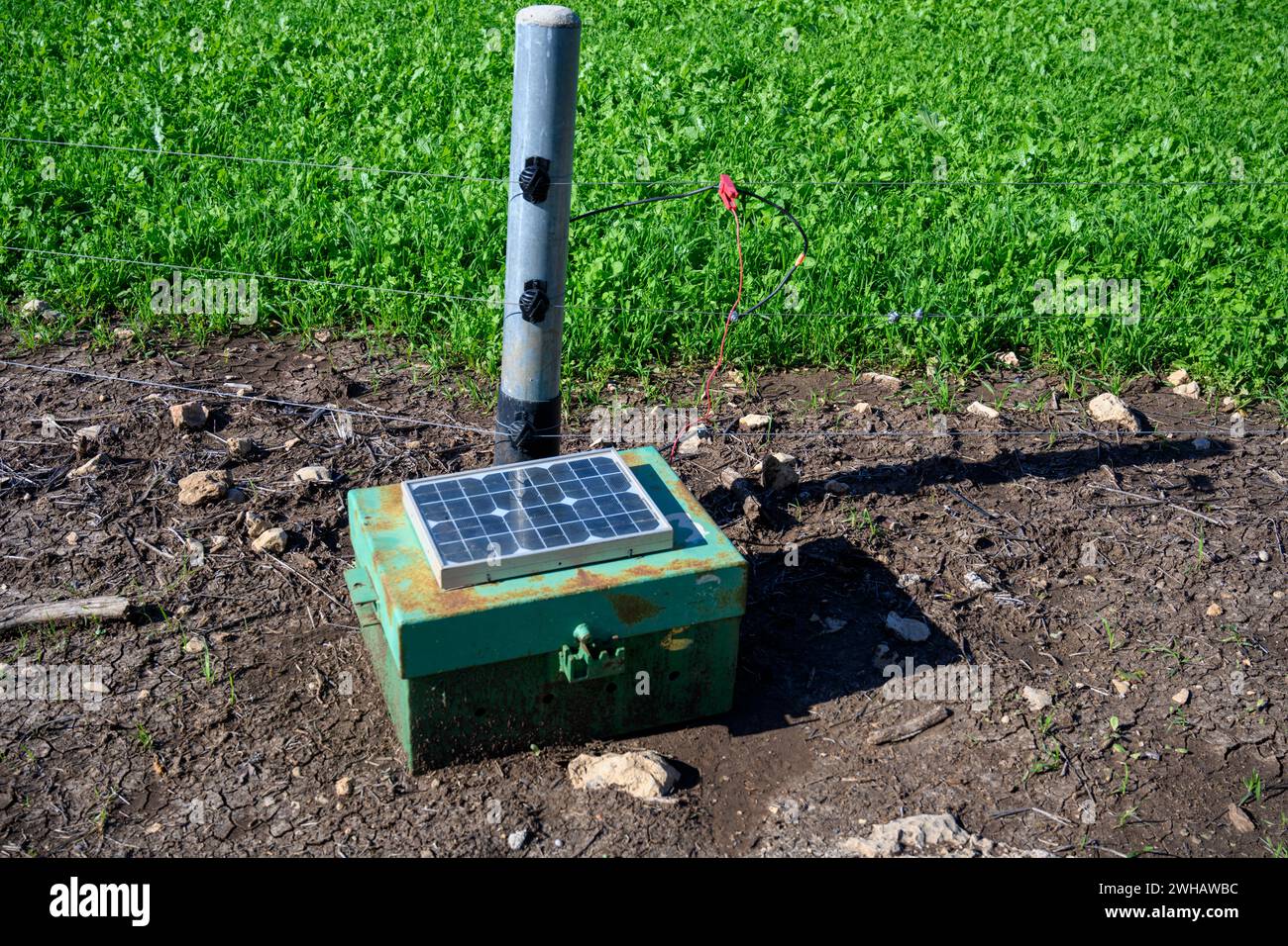 Solar operated electric cattle fence photographed at Jabotinsky Park ...