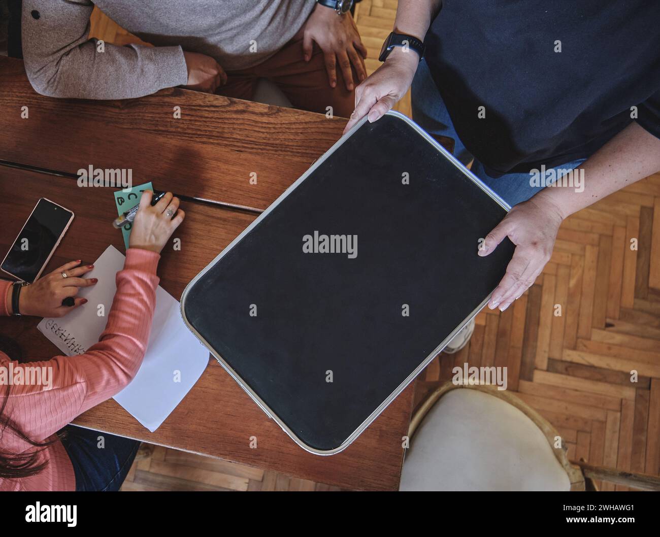 Business team building a project, funny teambuilding activity .Concept ...