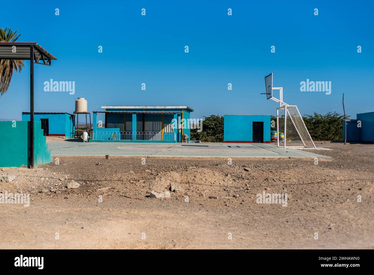 isolated and abandoned basketball court in an oasis near Nazca with ...