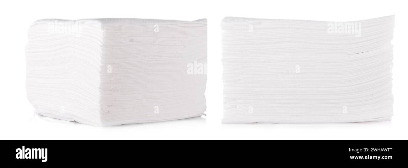 Stack of folded disposable paper tissues on white background Stock ...