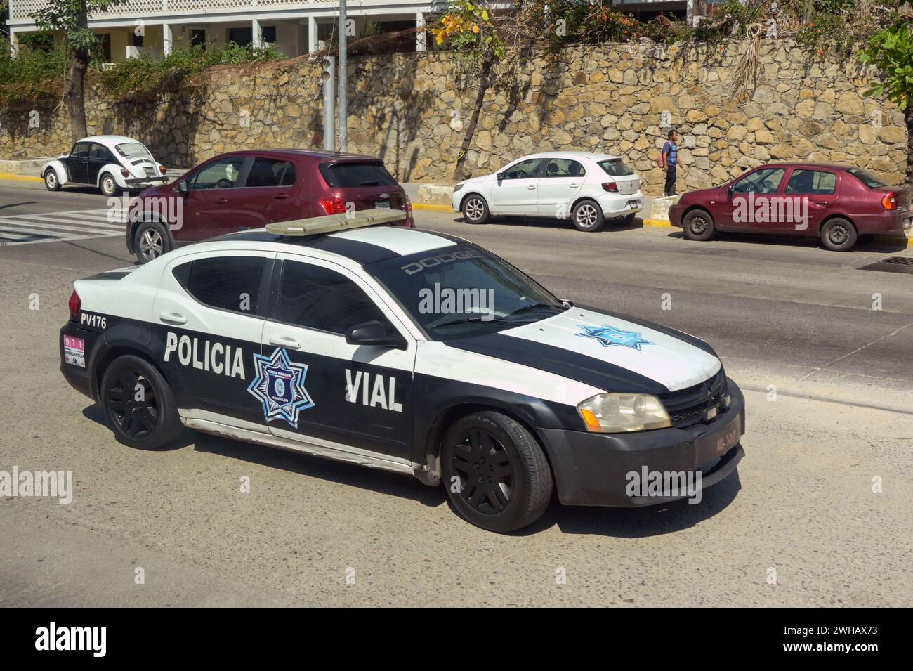 Acapulco, Mexico - 17 January 2024: Patrol car used by the road traffic ...