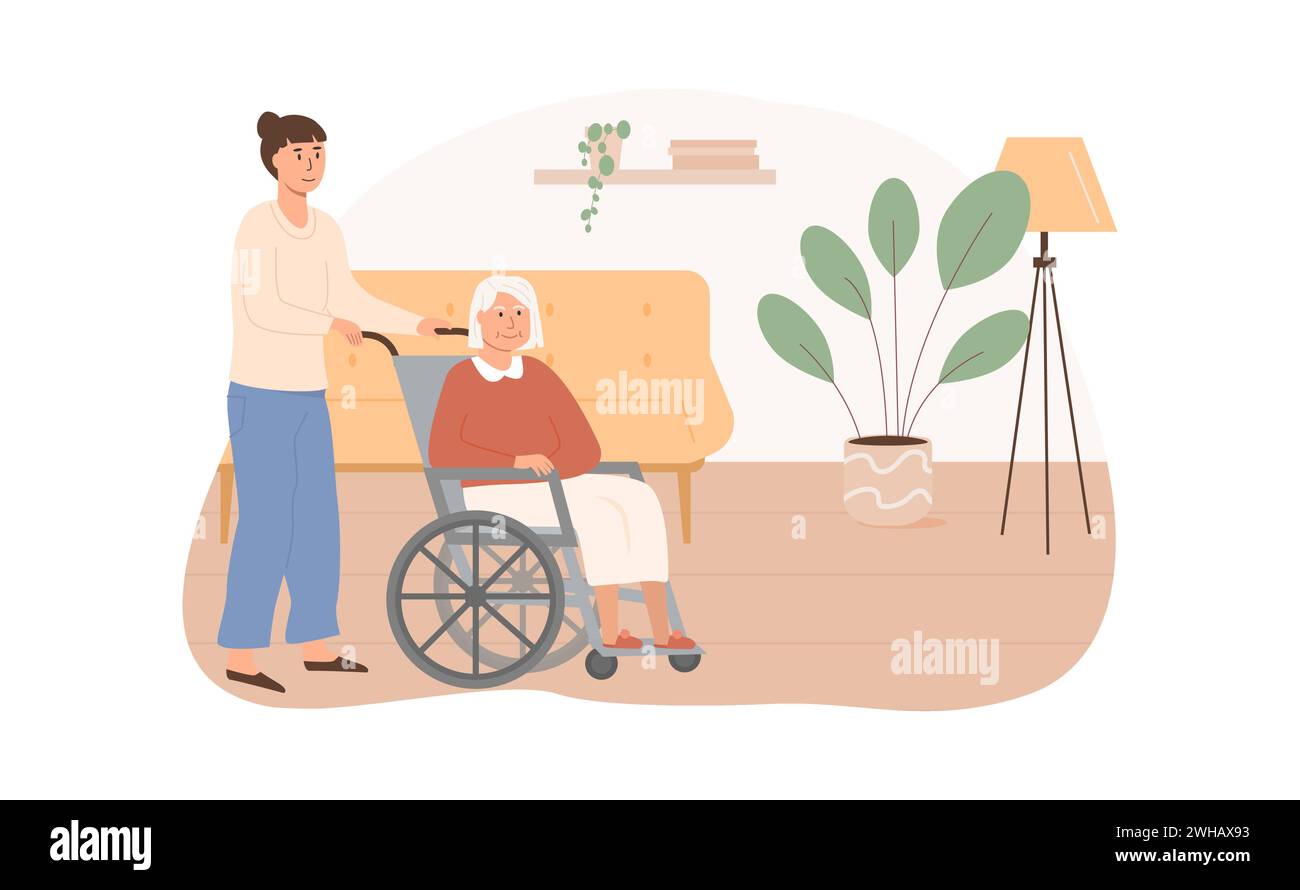 Residential care facility. Social worker taking care of disabled ...