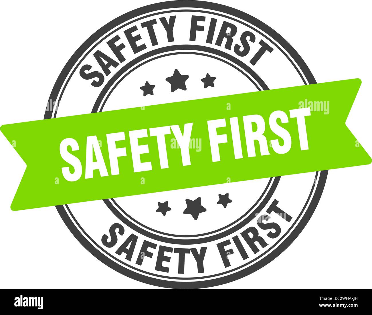 safety first stamp. safety first round sign. label on transparent ...
