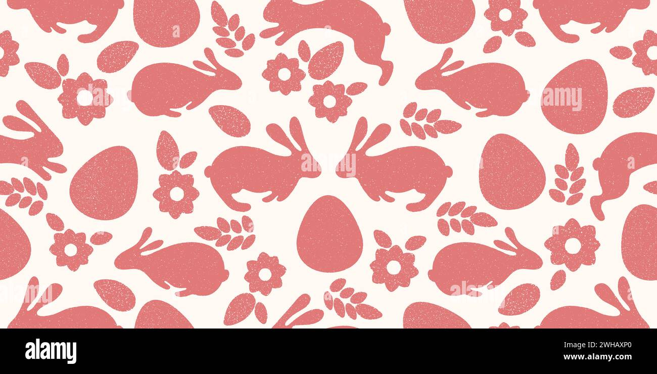Easter Bunnies and Eggs Textured Seamless Pattern Vector Illustration ...