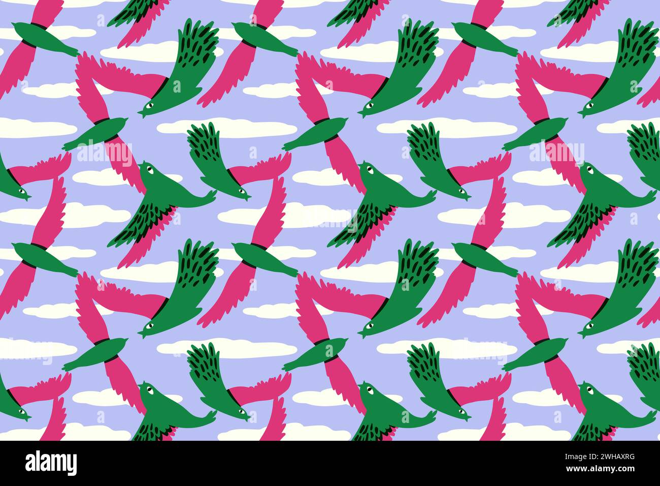 Playful Parrots in Flight Seamless Pattern Vector Illustration Stock ...