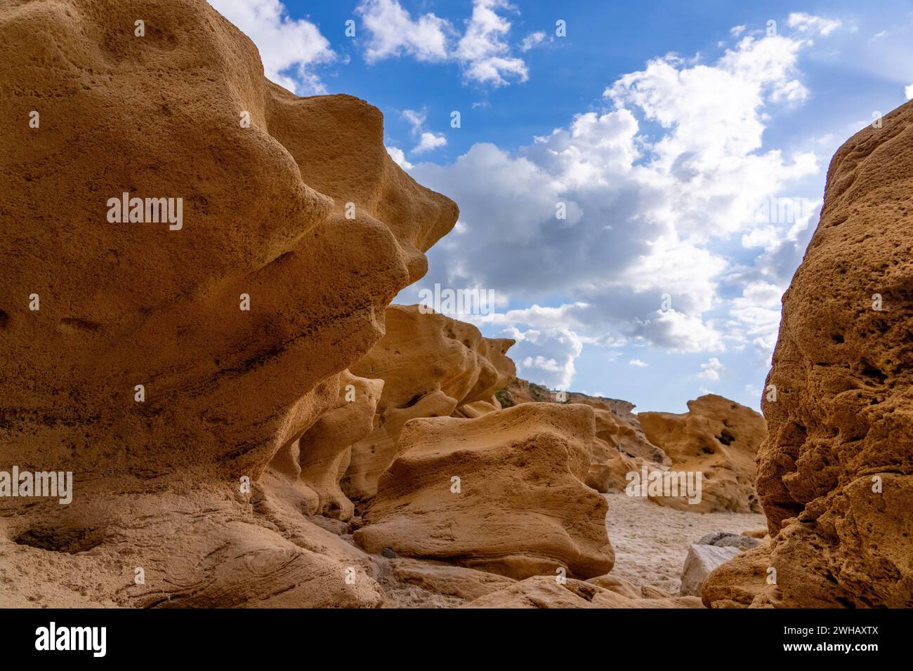 Abstract shaped sandstone formed by wind and water Photographed at Beit ...
