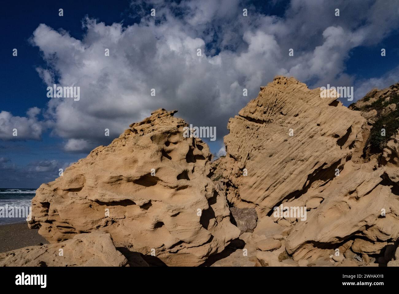 Abstract shaped sandstone formed by wind and water Photographed at Beit ...