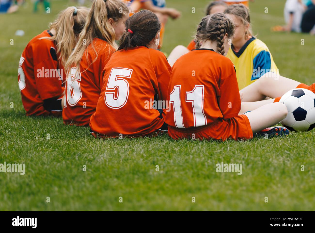 School Girls in a Soccer Team Sitting Together in a Circle. Youth ...