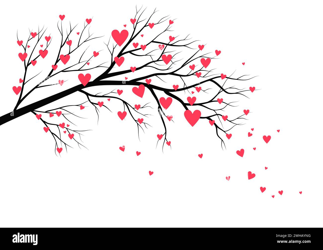 Spring blooming tree with hearts. Seasonal symbol of love isolated on a ...