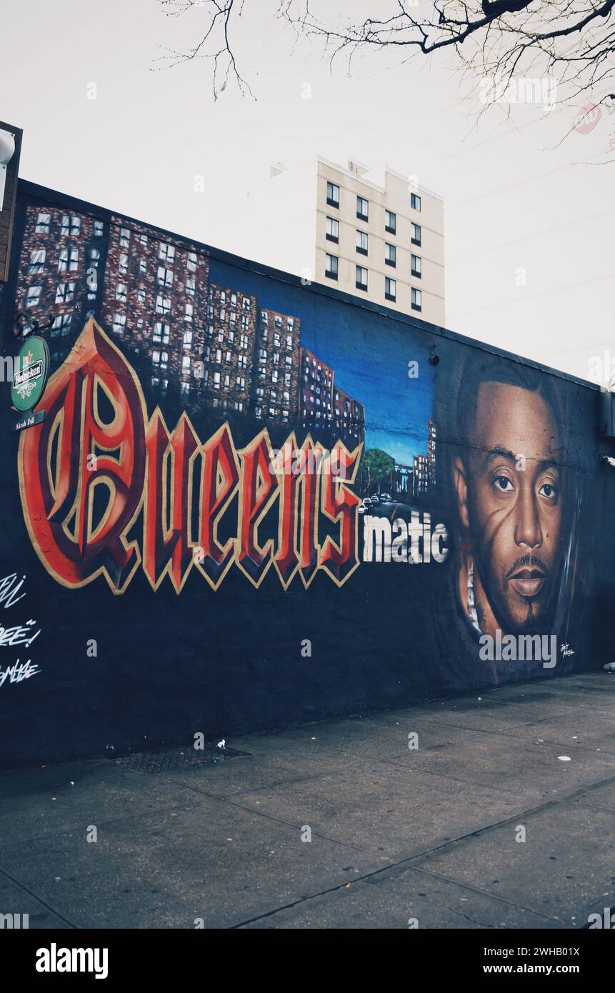 graffiti dedicated to musician Nas in Queens, New York, February 2020 ...