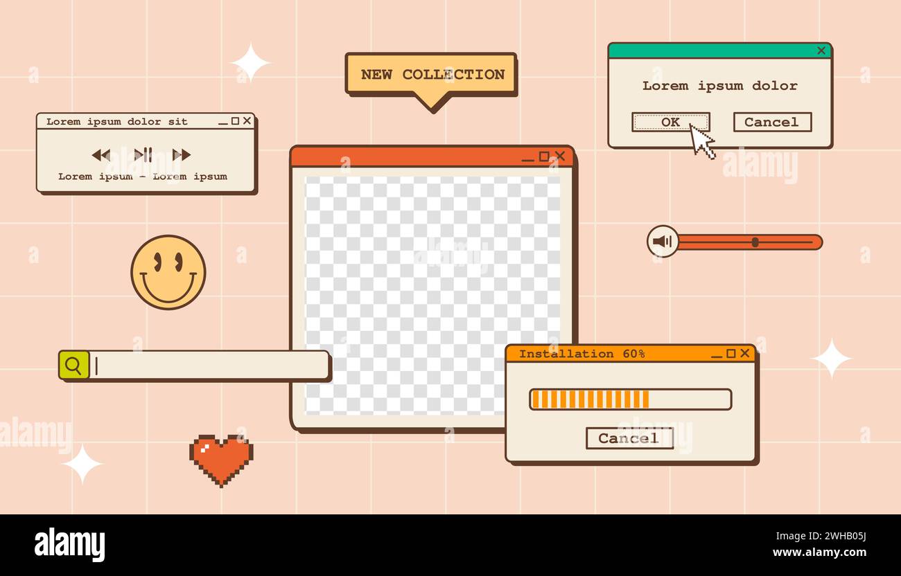 Vaporwave desktop wallpaper template with place for picture. Abstract vintage aesthetic ...