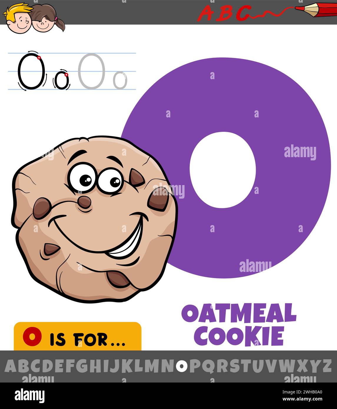 Educational cartoon illustration of letter O from alphabet with oatmeal ...