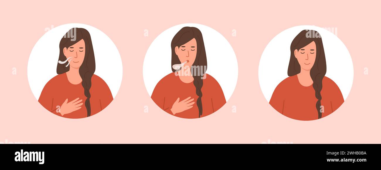 Set of circle avatars or portraits of young female doing abdominal ...