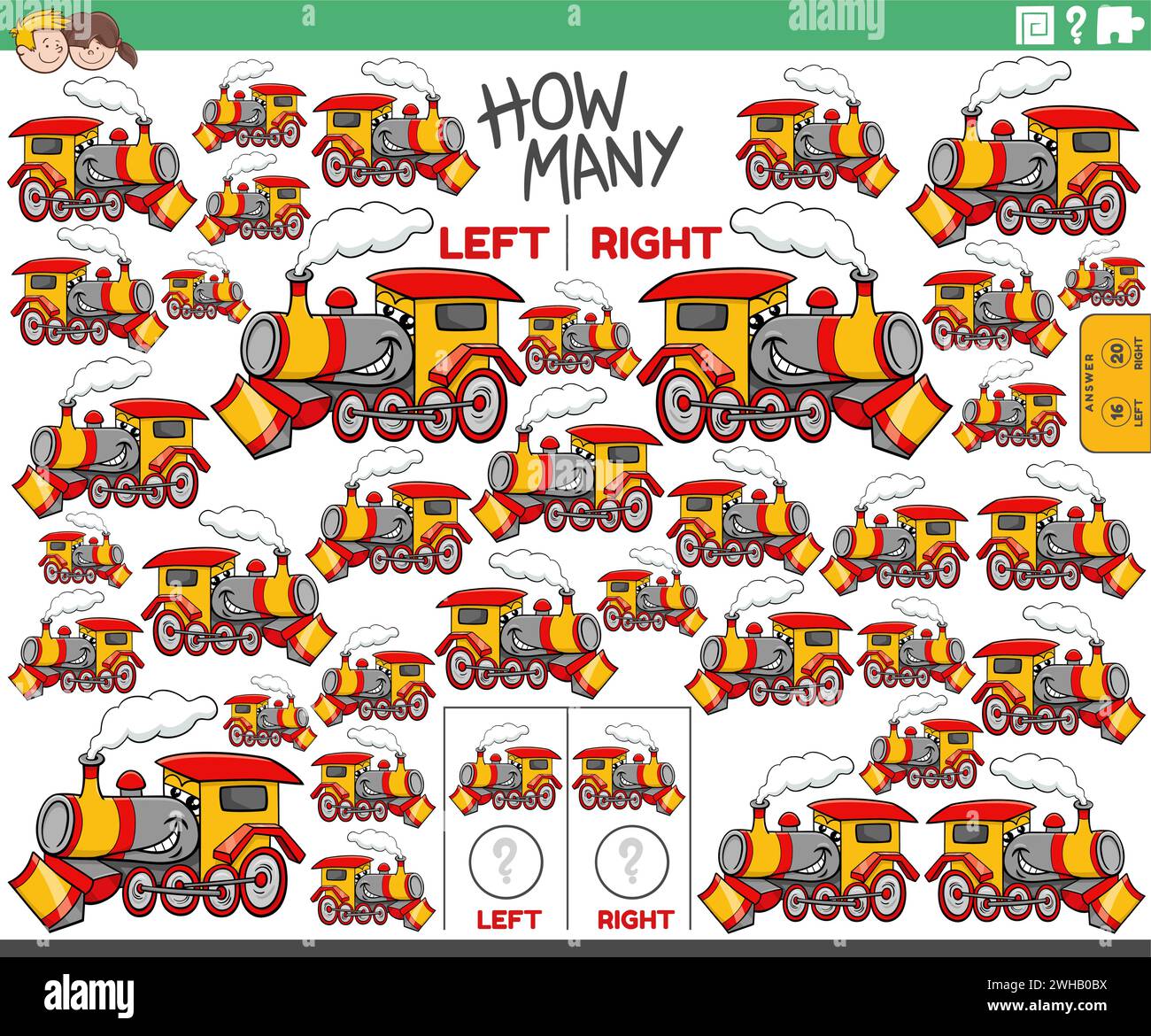 Cartoon illustration of educational game of counting left and right ...