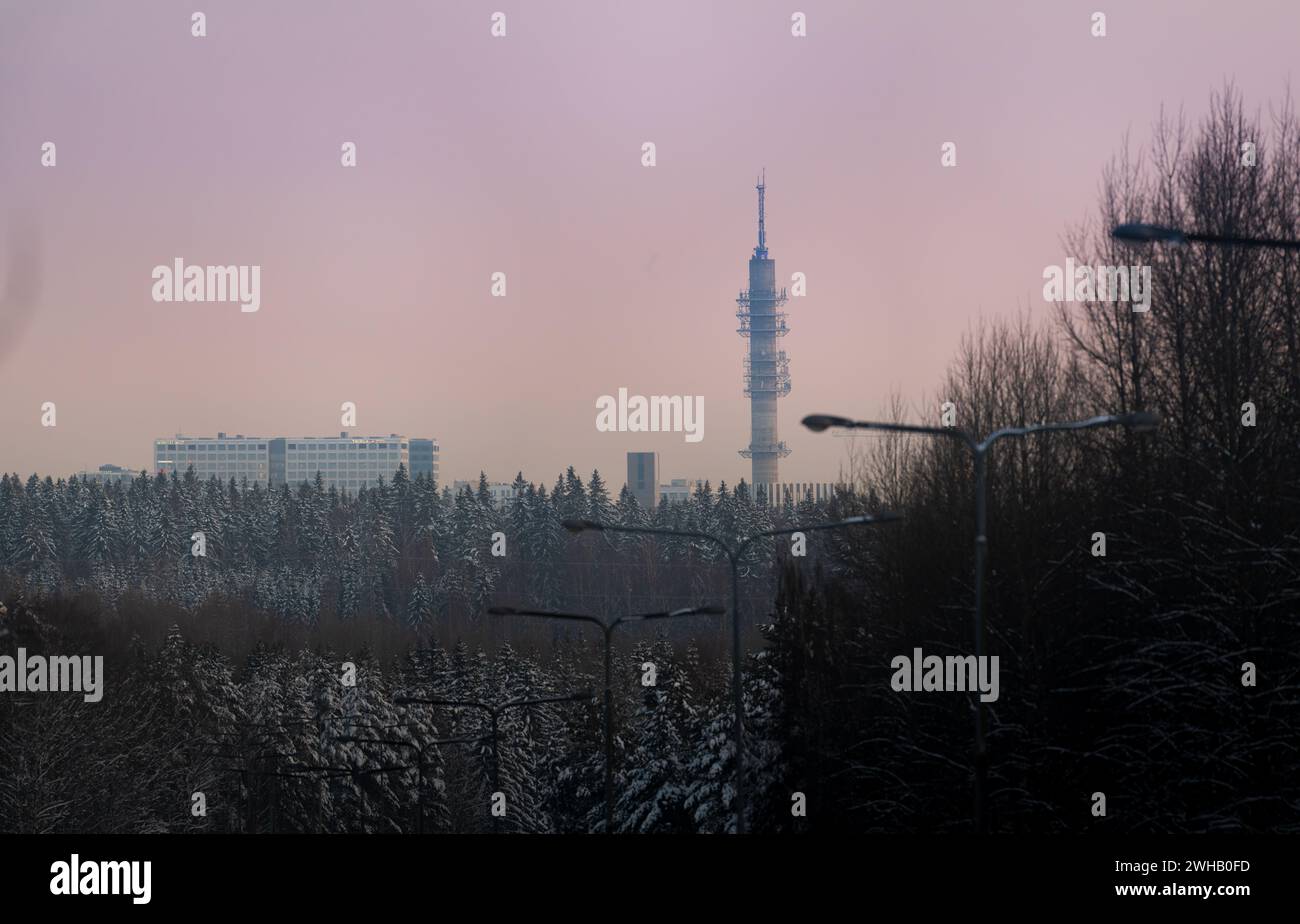 A scenic view of Finnish TV broadcast tower of viewed from afar Stock ...
