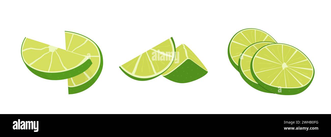 Key lime slices, cutted pieces and citrus wedges. Meethay fruit for ...