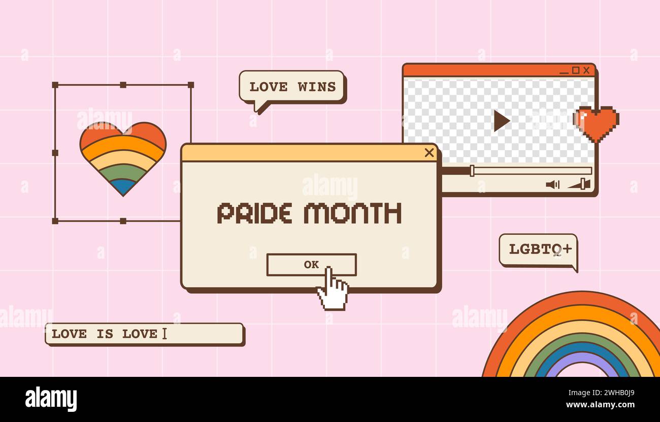 Horizontal banner template in old nostalgic design for LGBTQ Pride ...
