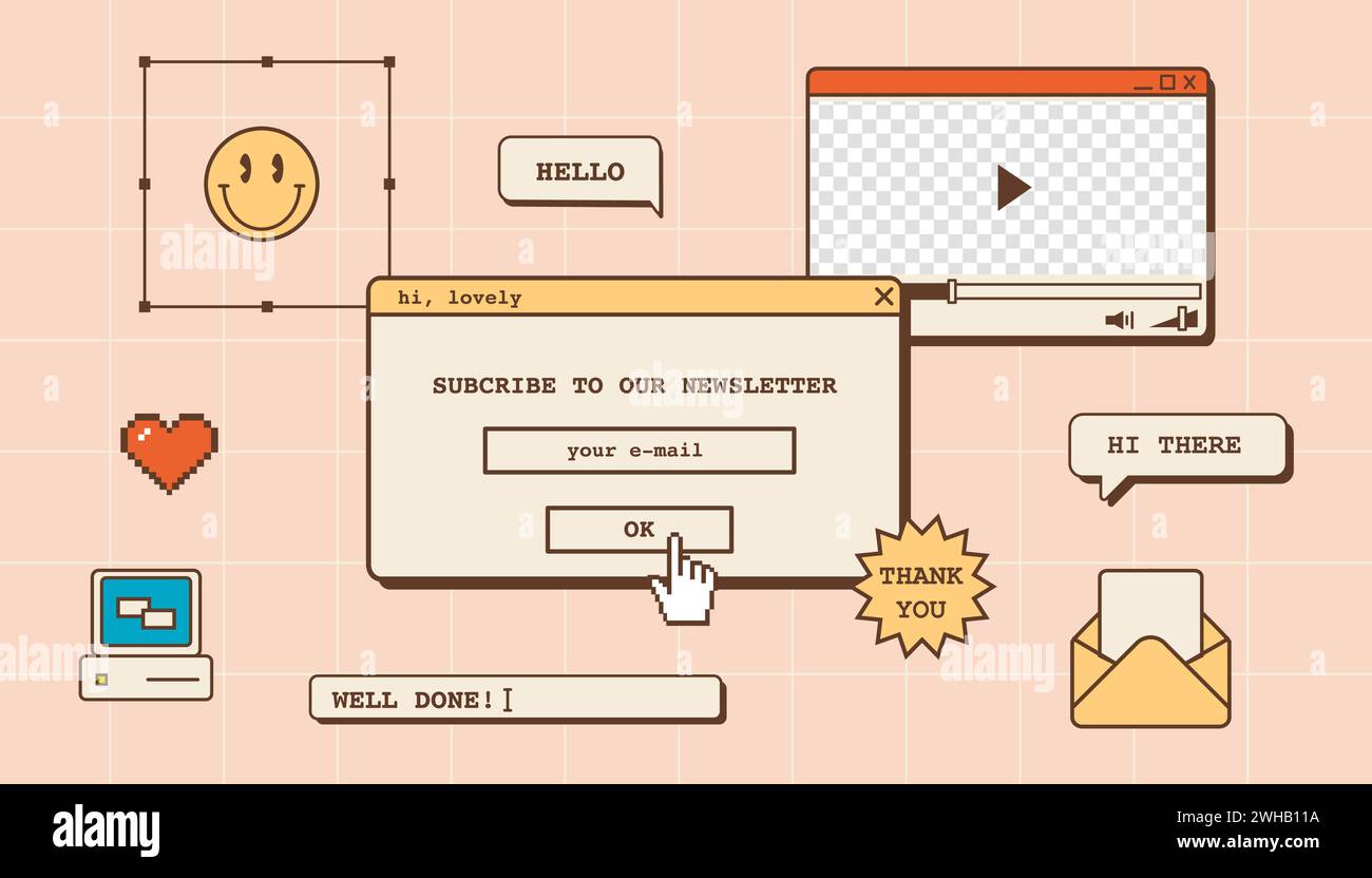 Abstract vintage aesthetic background for newsletter email campaign. Vaporwave desktop template ...