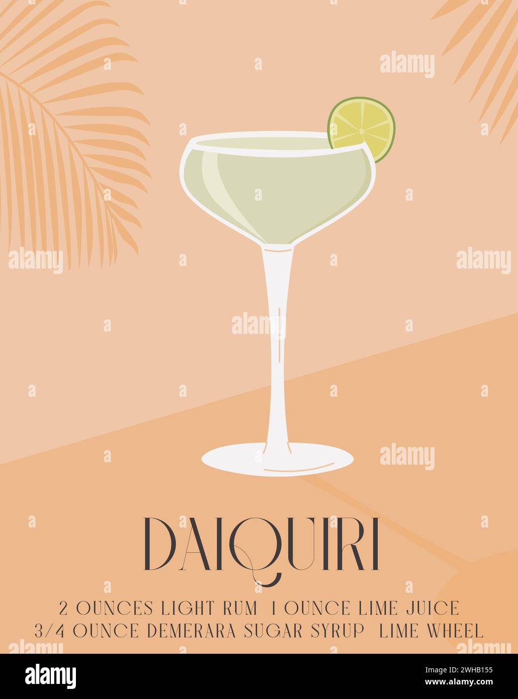 Daiquiri Cocktail in martini glass garnished with lime slice. Retro ...