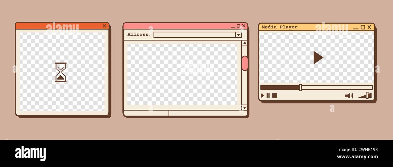 Nostalgic retro computer ui. Vintage browser and video player ...