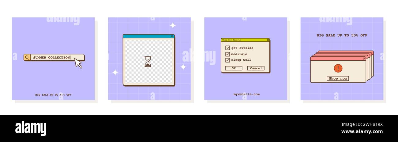 Set of vaporwave ig post templates for social media. Abstract retro 80s ...