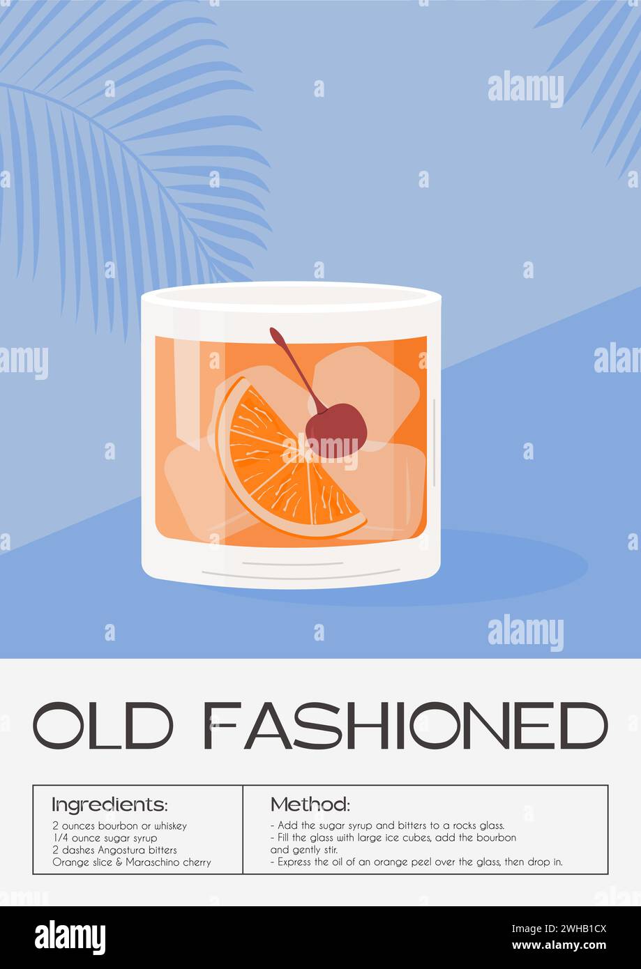 Old Fashioned Cocktail on the rocks garnish with orange slice and ...